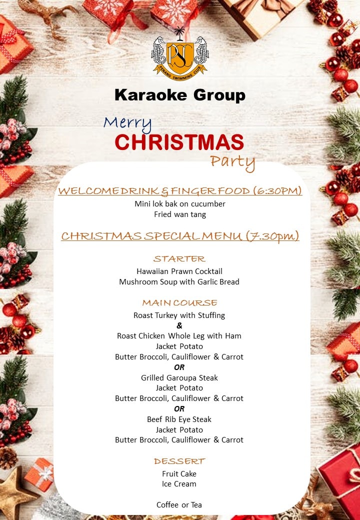 Karaoke Group - Christmas menu - Penang Swimming Club