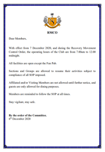RMCO - Penang Swimming Club